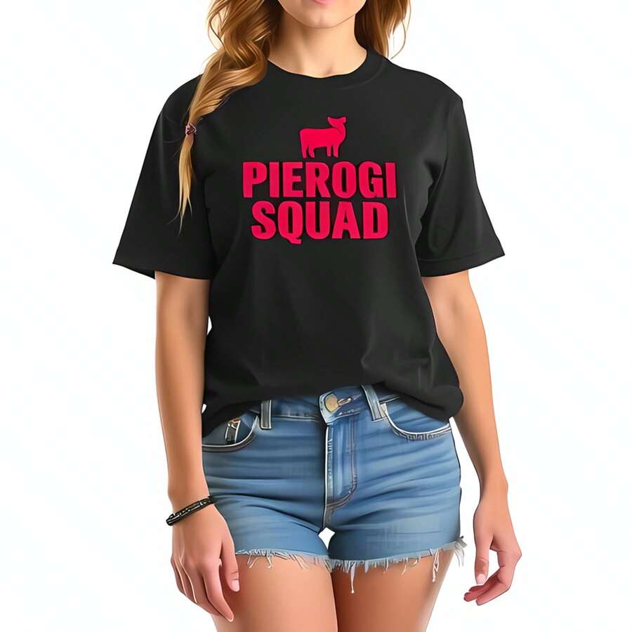 PIEROGI SQUAD Cotton Short Sleeve T-Shirt With Bold Red Graphic & Cow ...