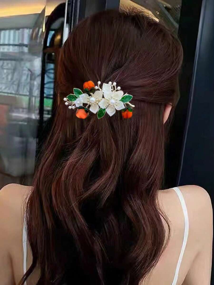 Hairclips Barrettes With Pearl Crystal Ellipse Design, Decorative Hair ...