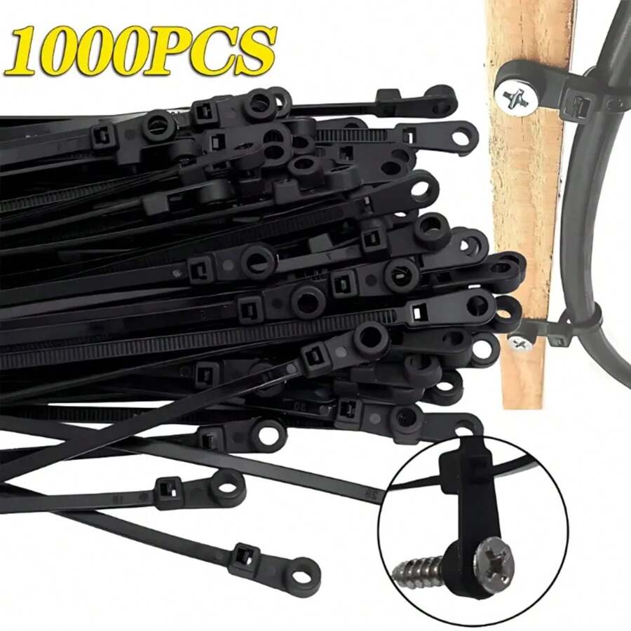 100/1000PCS Screw Hole Cable Ties Reusable Fixed Nylon Cable Ties Self-Locking Cord Ties Straps ...