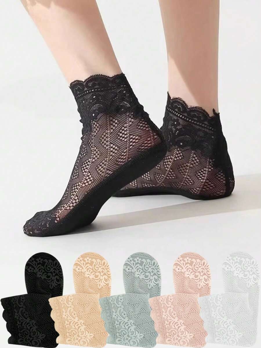 Women Socks Fashion Lace Soft Sock Transparent Elastic Sheer Ankle Socks Sexy Breathable Female ...