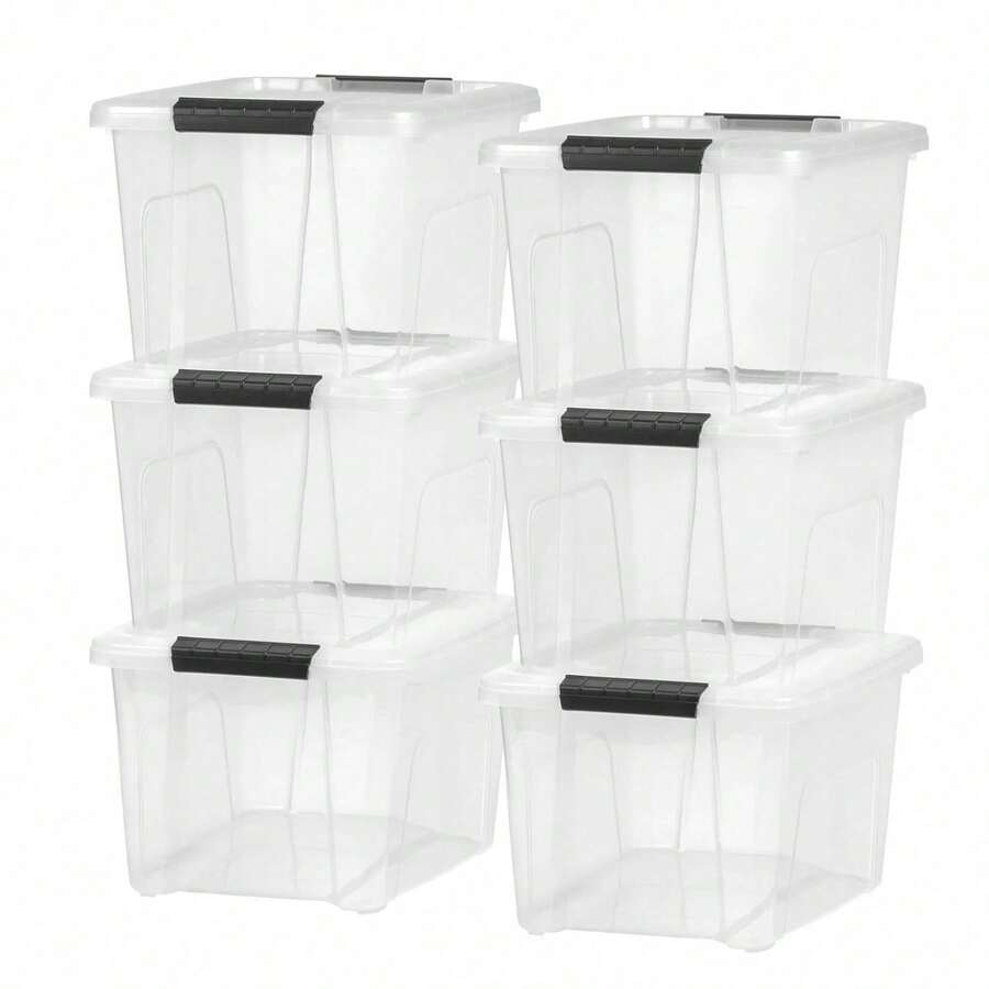 "6-Pack 20 Qt Clear Plastic Storage Bins – Stackable Latching ...
