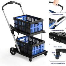 QLJJSD Functional Collapsible Carts, 2 Tier Multi Use Mobile Folding ...