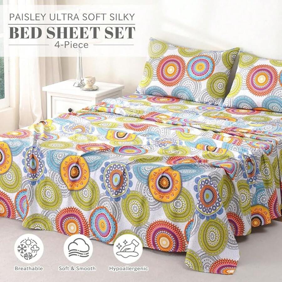 OU-Bed Sheets Sheet Set Breathle Silky Flower Bed Sheets Deep Poet ...