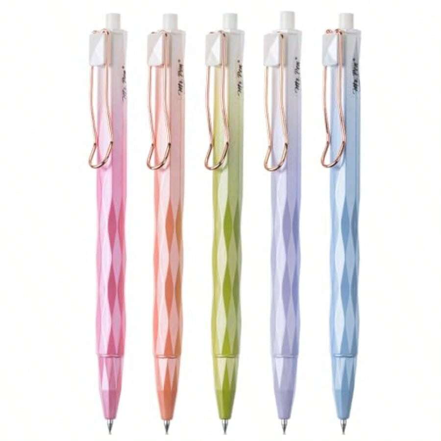 Diamond Cut Gel Pens 5 Pack Black Ink Fast Dry Retractable Fine Point 0 ...