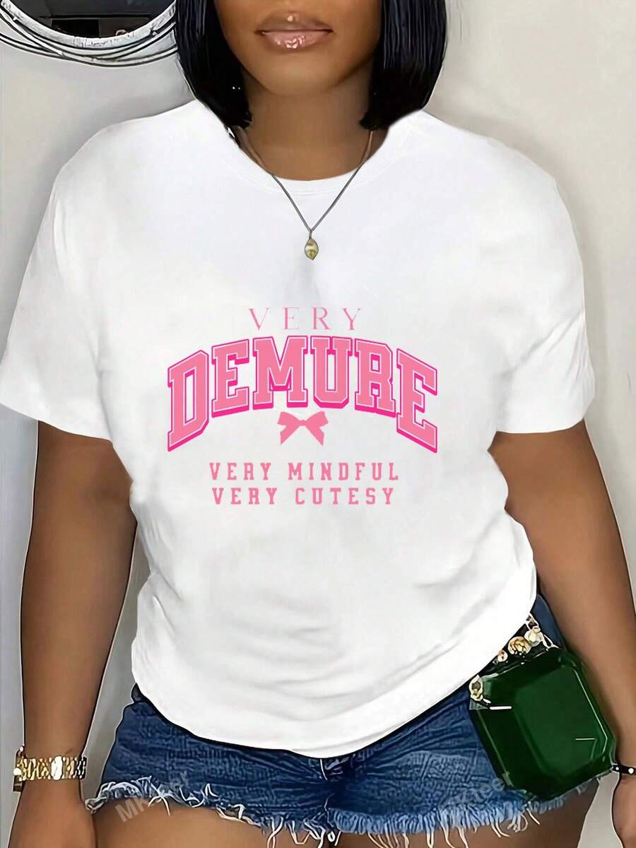 Plus Size Women's Casual Very Demure Graphic Tee Soft Knit Short Sleeve ...