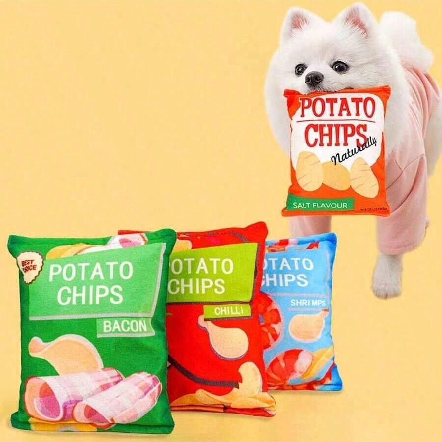 1pc Dog Squeak Toys Cute Chips Interactive Plush Potato Chips Toys Cute ...