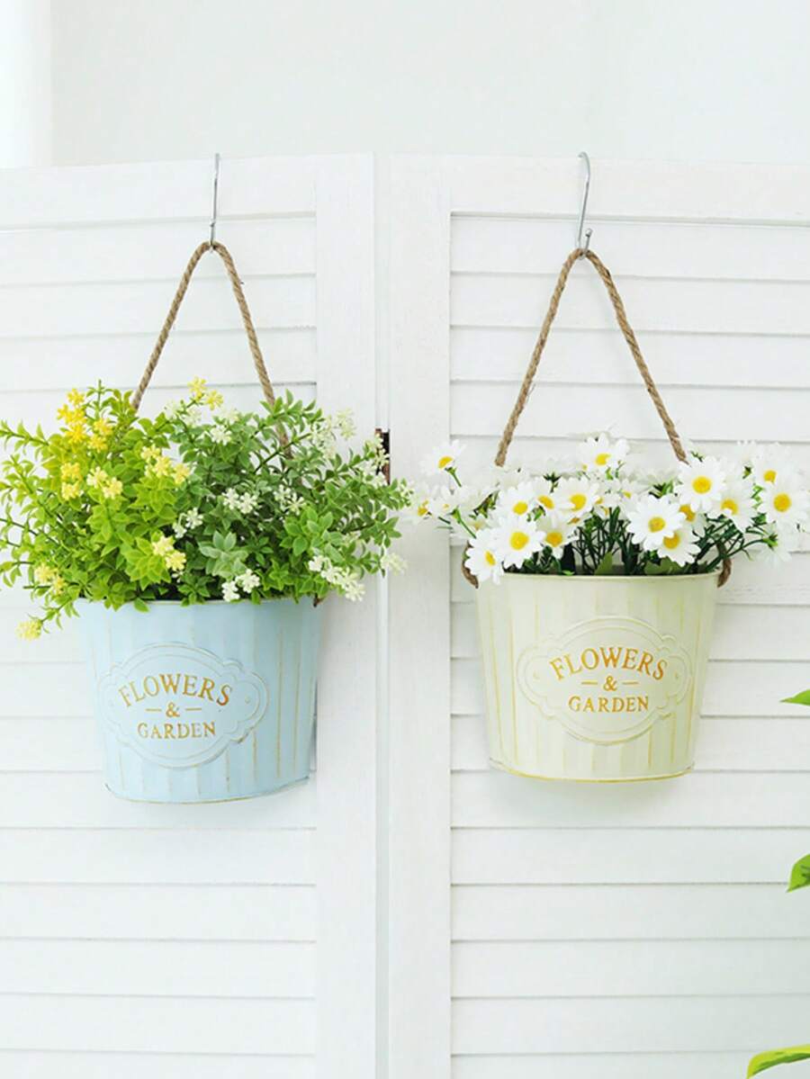 1/2 PC Vintage Hanging Wall Mounted Flower Pot Hanging Iron Bucket Dry ...