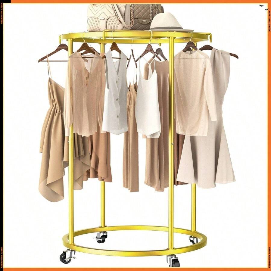 Clothing Garment Rack,Round Clothes Rack With 4 Universal Wheels And ...