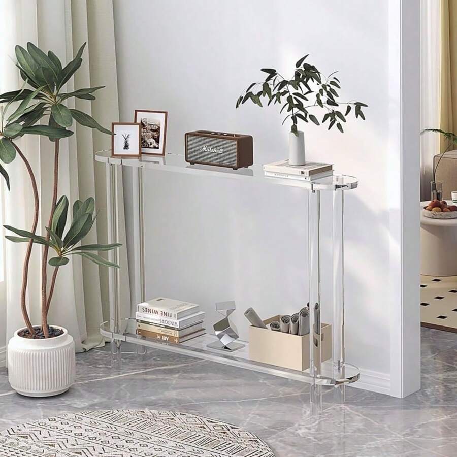 1pc Transparent Acrylic Modern Sofa Entry Table, Hallway Storage ...