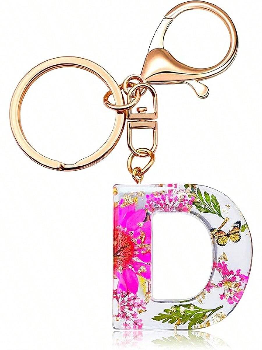 Flower Pink Keychain With Initials Birthday Women Girls Backpack Wallet Car Cute Shiny Keychain ...