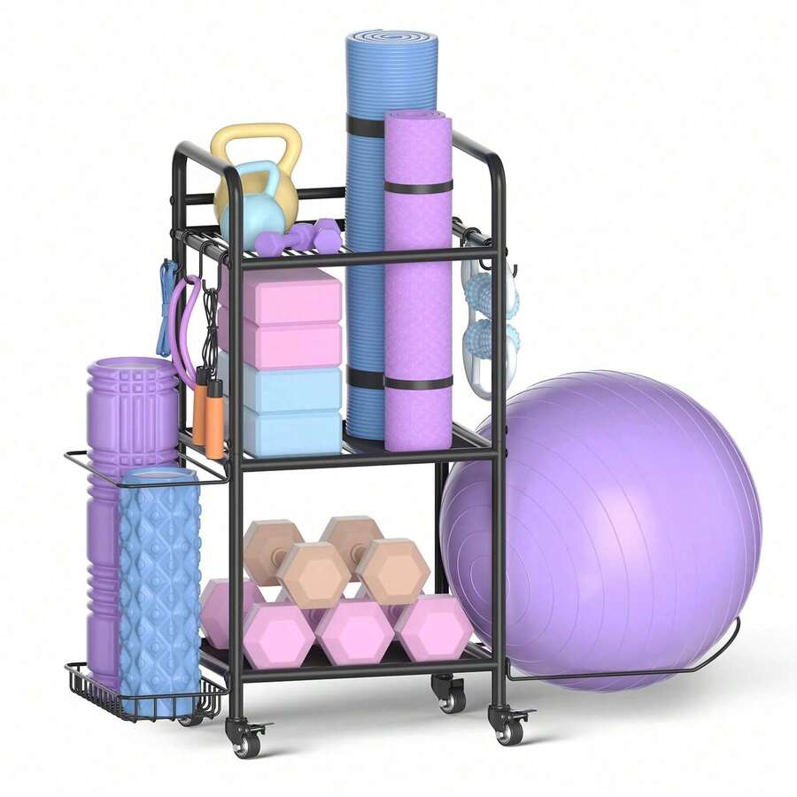 Home Gym Storage Rack Exercise Equipment Storage Organizer For Yoga Mat ...