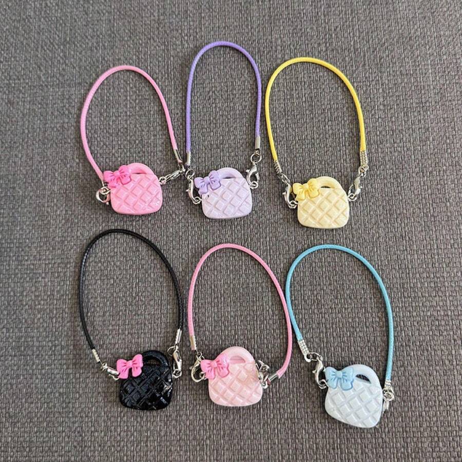 17cm LABUBU Cross-Body Bag Charm Cute Pearl Glitter Bow Labubu Keychain ...