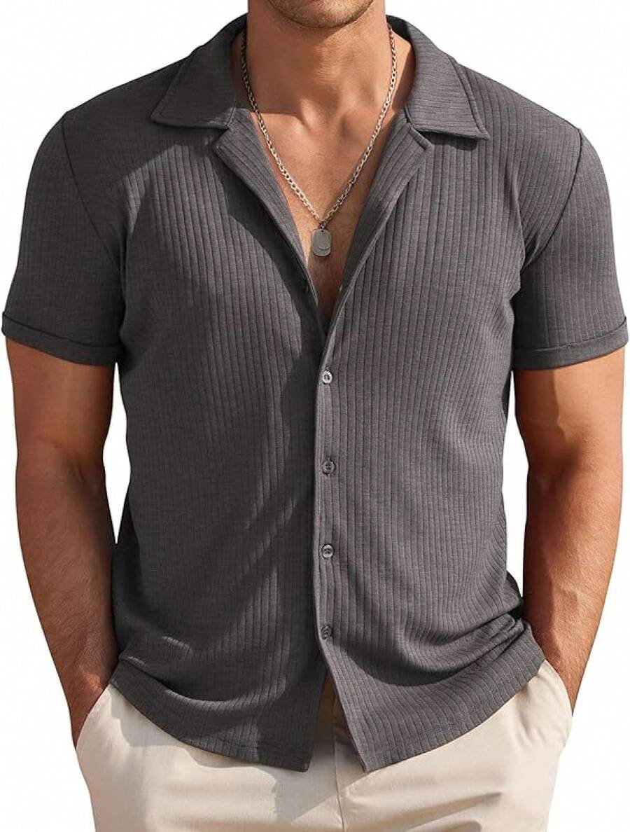 COOFANDY Mens Knit Button Down Shirt Short Sleeve Button Shirt Summer Casual Beach Tops | SHEIN USA