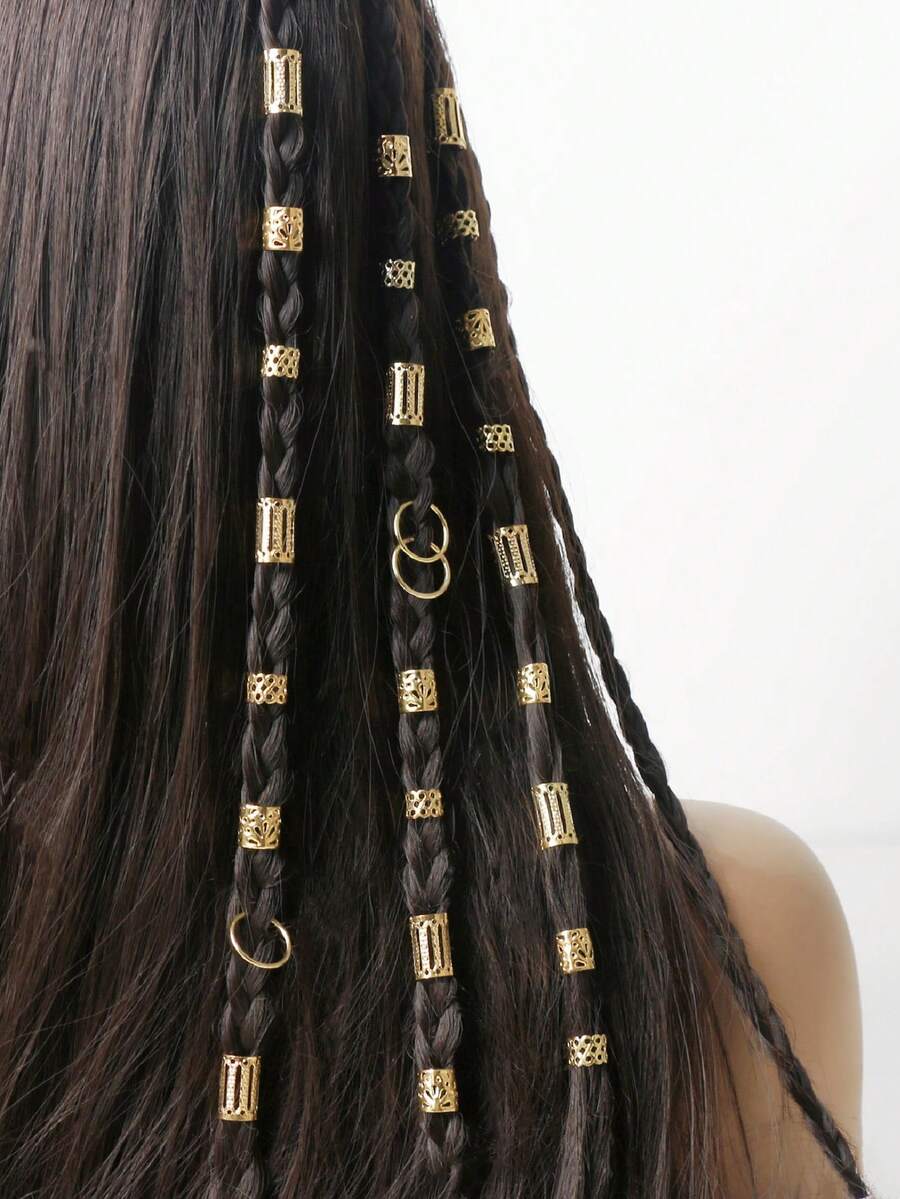 80pcs Gold Mixed Dreadlock Set, Unique Street Style Braids Hair Clips ...