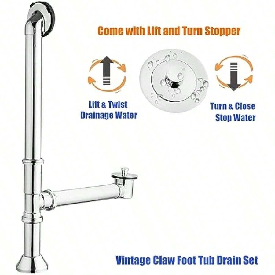 1-1/2" Brass Tubular Leg Tub Bathtub Waste And Overflow Drain Assembly ...