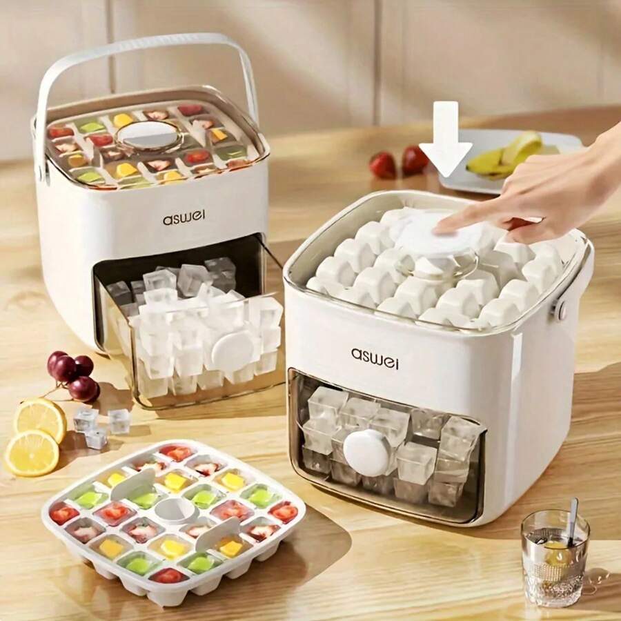48 Cube Ice Maker With Easy Press Cap - Double Layer, Press Portable ...