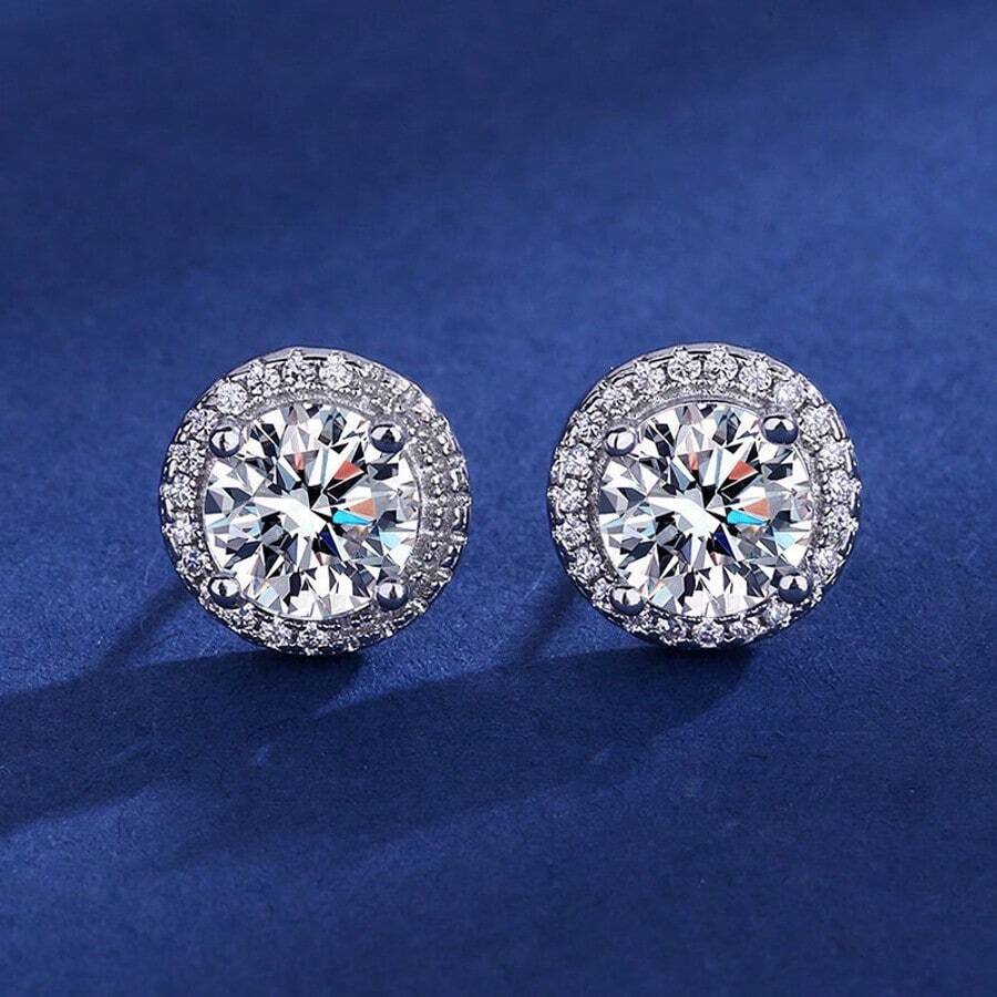 jugalstar 1 Pair S925 Sterling Silver Needle Earrings, Micro-Set ...