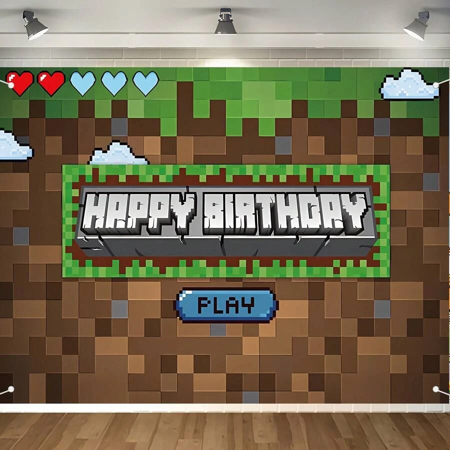 1pc Pixel Happy Birthday Party Backdrop - Video Game Theme Photography ...
