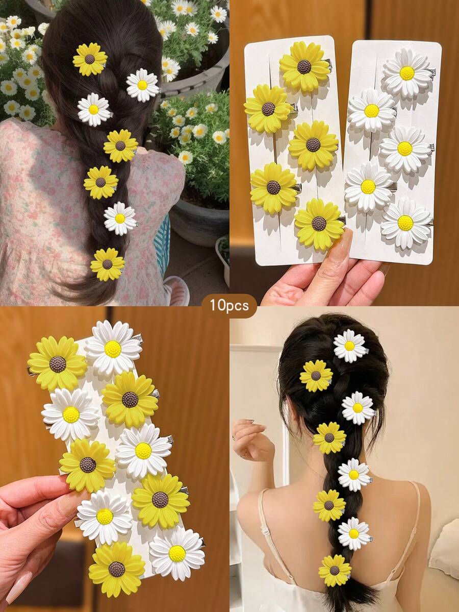 10pcs/Pack Cute Sunflower Clips Minimalist Flower Hair Clips Claw Clips ...