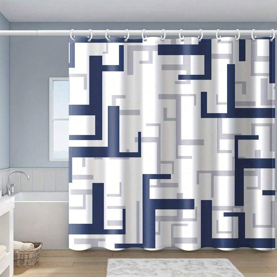 1pc Geometric Pattern Shower Curtain, Non-Light-Blocking Polyester ...