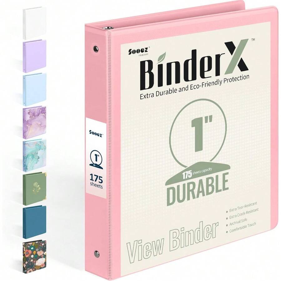 BinderX Extra Durable 3 Ring Binder, Round Rings 1 Inch Binder, Fits 175 Sheets Of 8.5x11 Paper ...