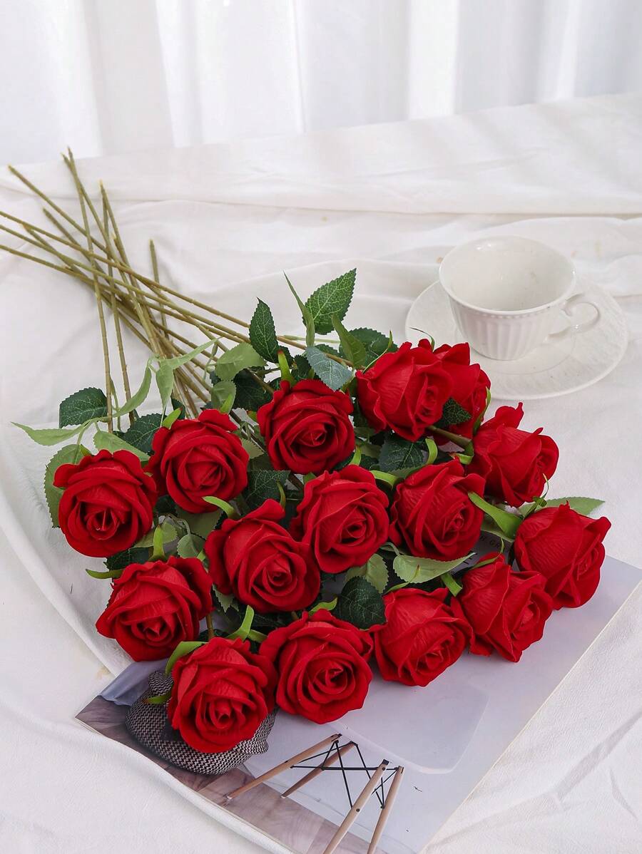3/5/10pcs/5packs/4pcs/1 Bouquet Artificial Red Rose Bridal Flower ...