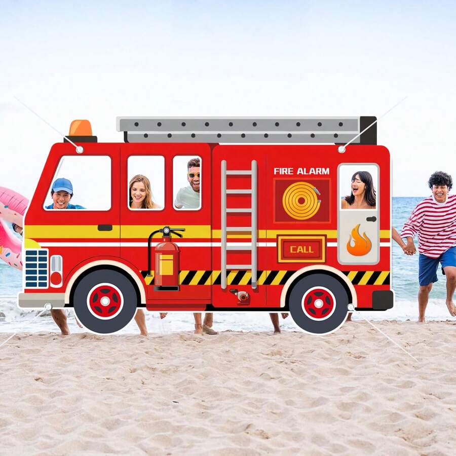 1pc Firetruck Party Decorations Firefighter Photo Booth Props Firetruck ...