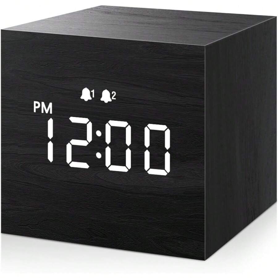 Digital Alarm Clock, With Wooden Electronic LED Time Display, 3 Alarm ...