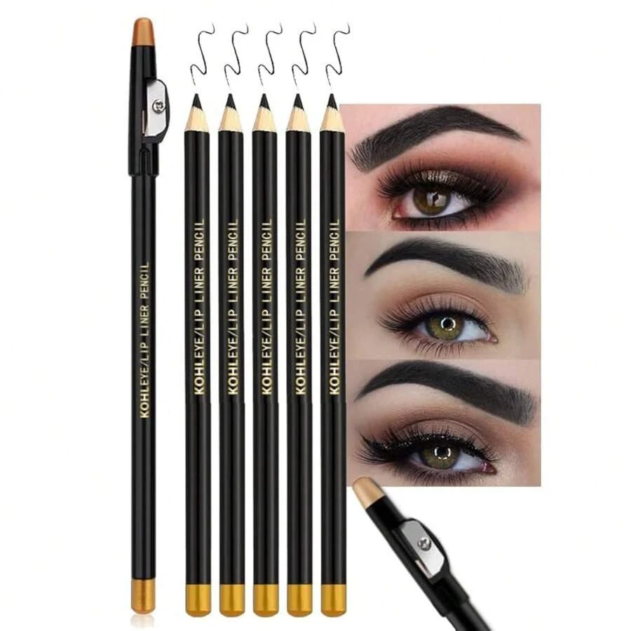 6Pcs Eyebrow Pencils Women, Wooden Hard-Core Dark Brown Eyebrow And ...