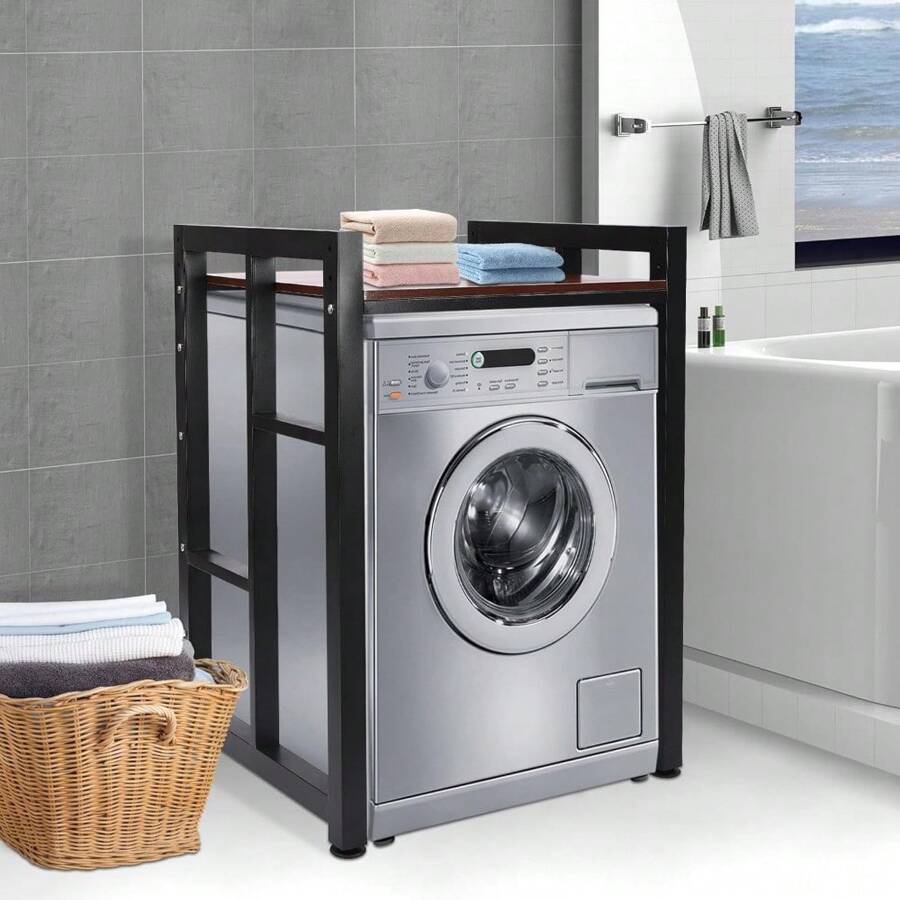 Thicked Steel Washer Dryer Stacking Rack Stand, Wooden Standing Washer ...