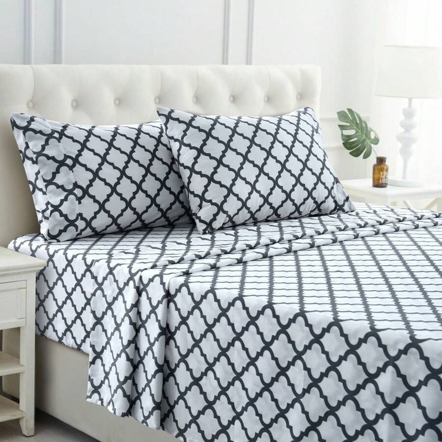 Bed Sheet Set 4 Piece Printed Deep Pocket Luxury Brushed Microfiber ...