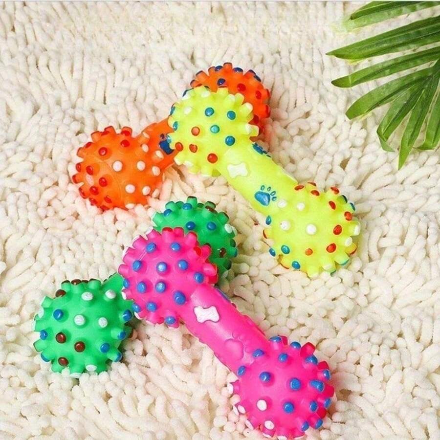 1 Pcs, Bite-Resistant Rubber Dumbbell Dog Toy - With Sounder + Bump ...