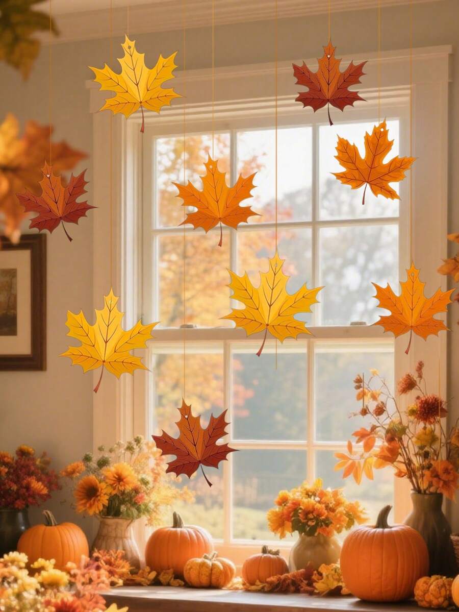 16pcs Thanksgiving Autumn Maple Leaf Hanging Ornaments - Classic Warm ...