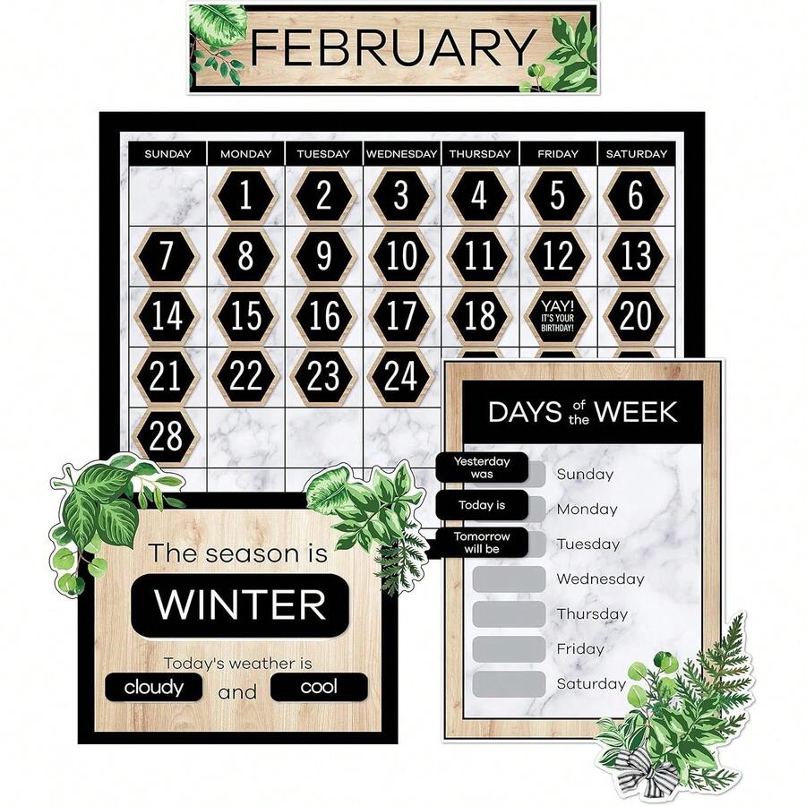 Simply Boho 85-Piece Classroom Calendar Set, Bulletin Board Cutouts ...