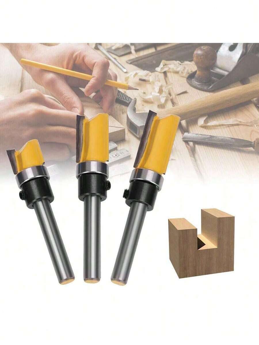 3Pcs 1/4" Router Bits Kit Top Shank Flush Wood Trim Bearing Milling ...