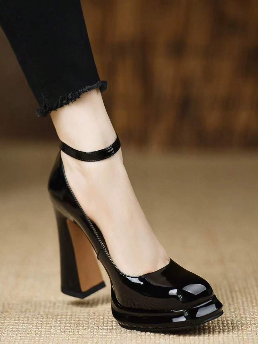 French Style Platform Thick Heel JK High Heels, Waterproof Round Toe Velvet Bow Retro Mary Jane ...