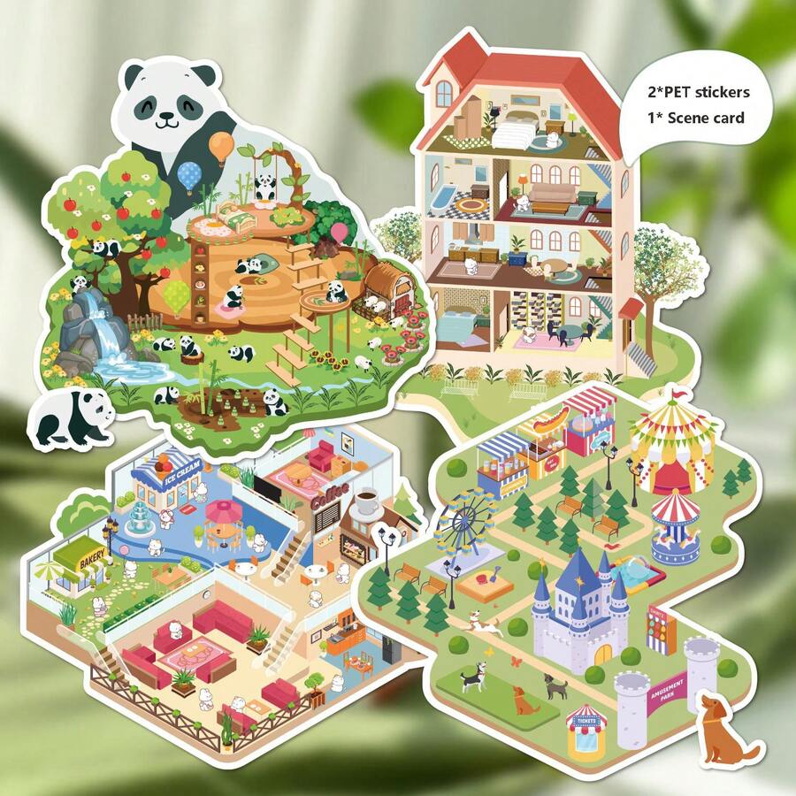 2*PET Stickers+1* Scene Card 3D Landscape Stickers Cartoon Landscape ...
