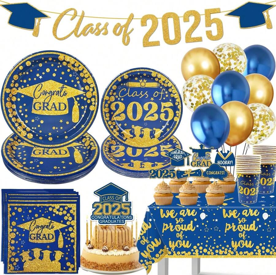 Blue And Gold Graduation Plates And Napkins, Navy Blue Graduation ...