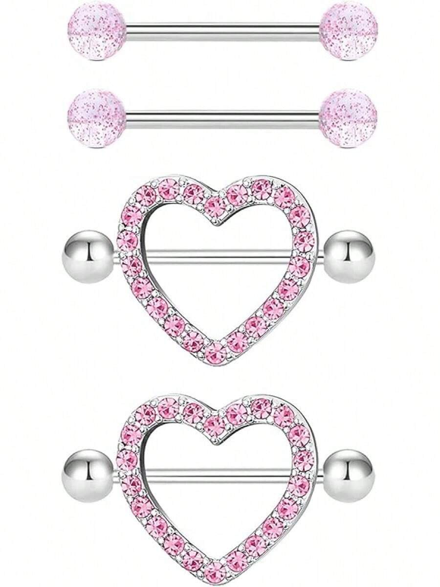 14G Stainless Steel Heart Nipple Rings And Barbell -, Starlight Acrylic ...