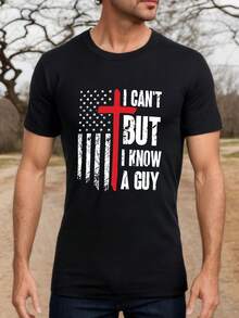 Men's Patriotic Cotton T-Shirt With American Flag & Red Cross Print, "I ...