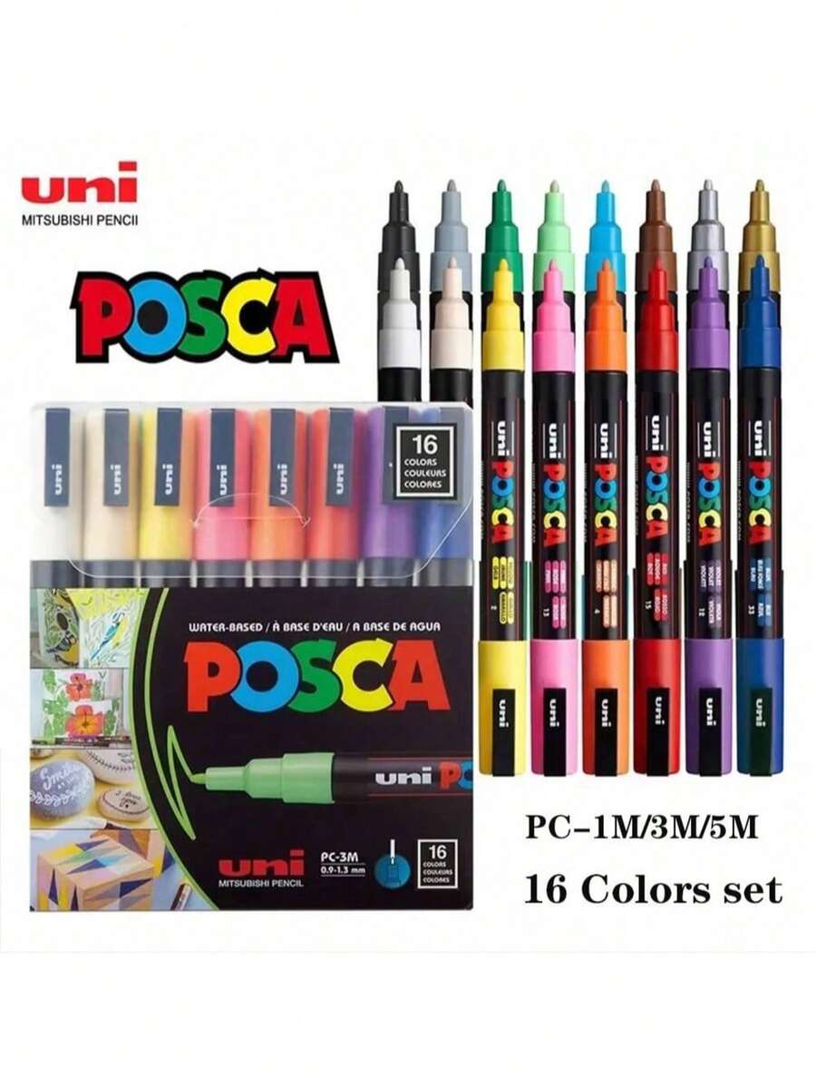 uni 16 Colors UNIPOSCA Japan Acrylic Paint Markers PC-3M/1M/5M, Anime ...