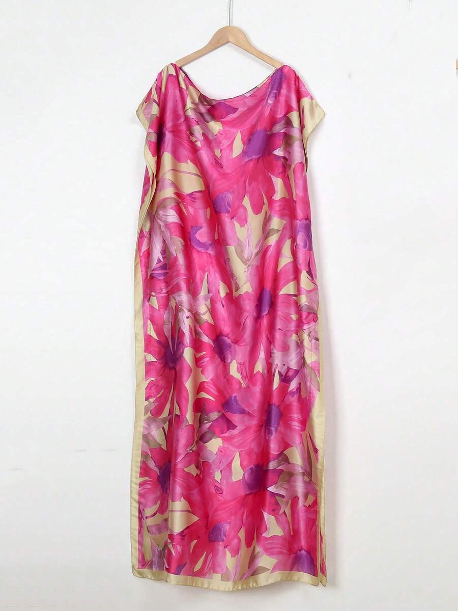 1pc Floral Print Silky Long Robe Scarf Shawl For Women, Beach Cover Up ...