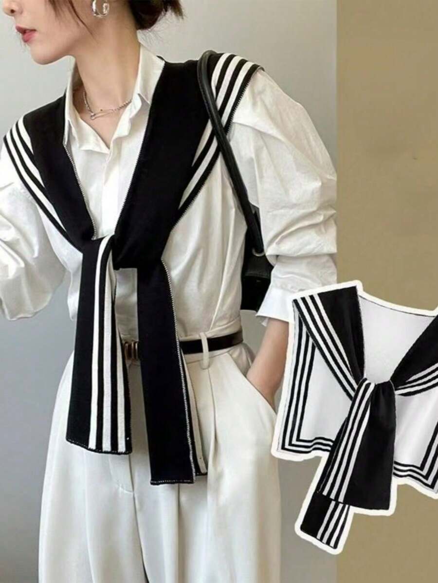 1pc Striped Casual Elegant Lightweight Business & Party Polyester Wrap ...