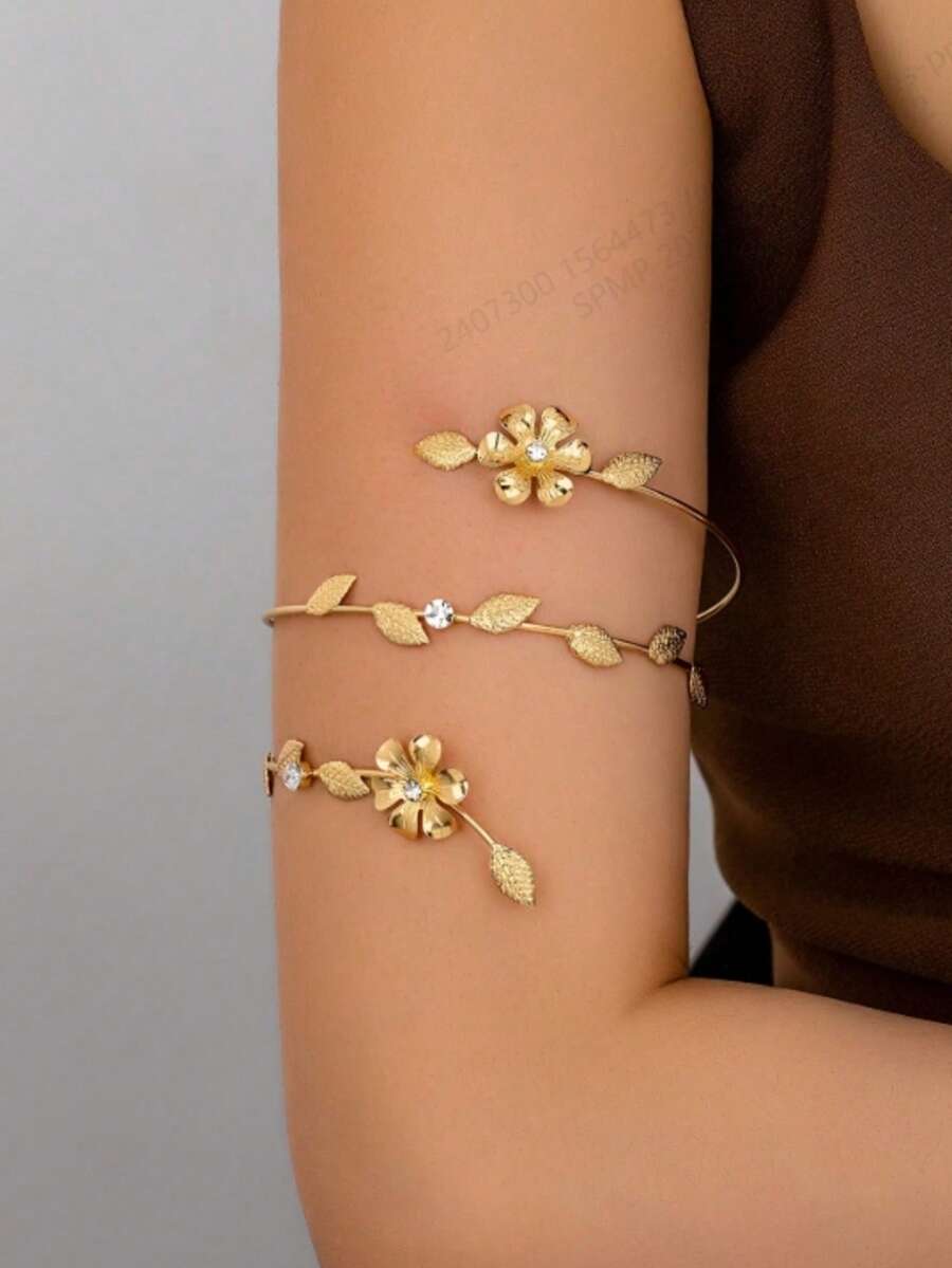 1 Pc Flower Floral Decor Metal Arm Cuff / Metal Wire Wrap Design Upper ...