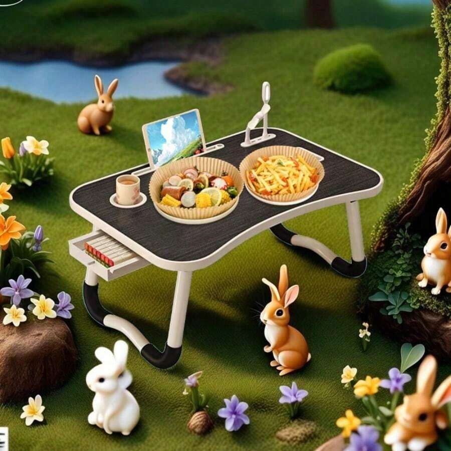 Adjustable Laptop Table For Bed - Foldable Notebook Stand W/Phone Slot ...