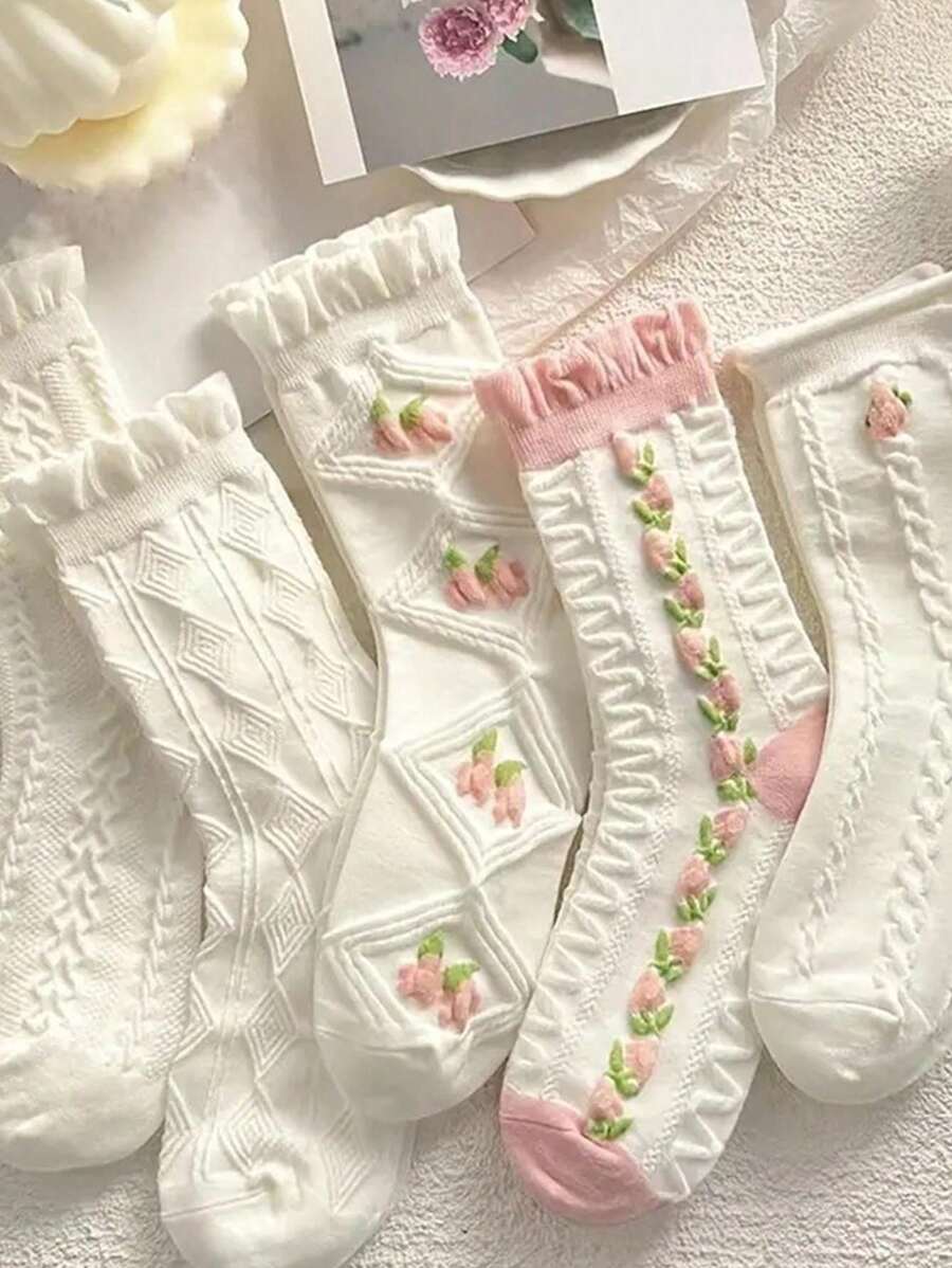 5 Pairs Of Korean Version Of Fashionable Mid-Rise Socks Are Cute And ...