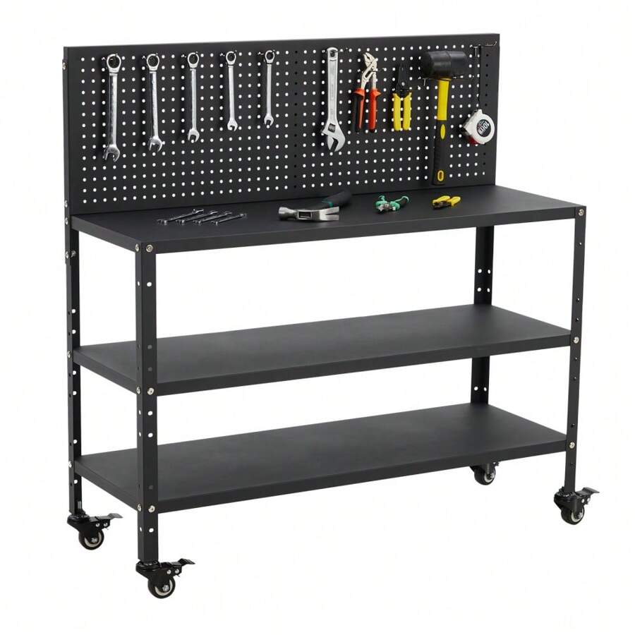 Broadfashion Workbench With Pegboard, Adjustable Heavy Duty Work Table ...