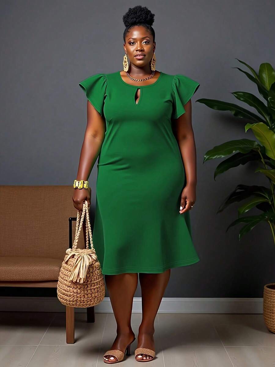 Vestido holgado de escote en V con volantes y silueta delgada | Mode de ...