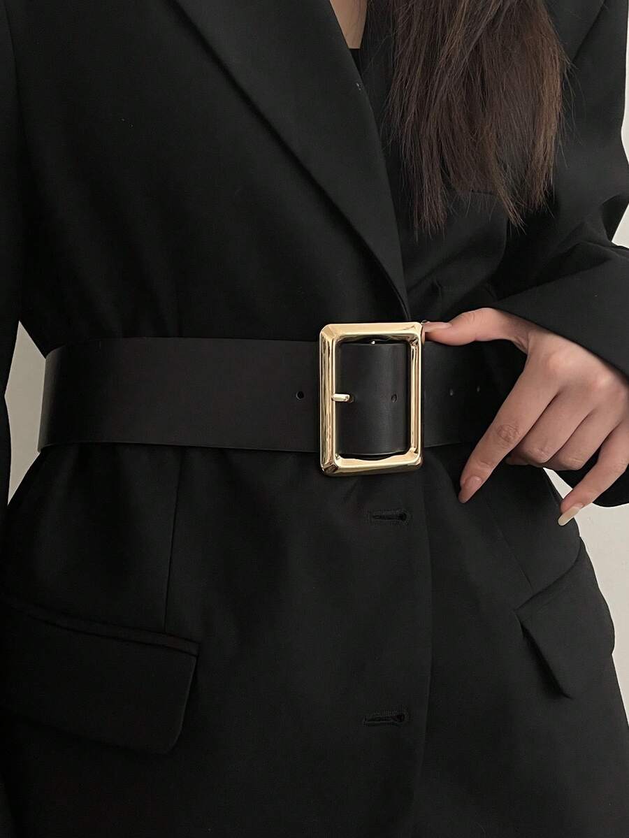 1pc Women's High Quality PU Material Black Waist Cinching Versatile ...