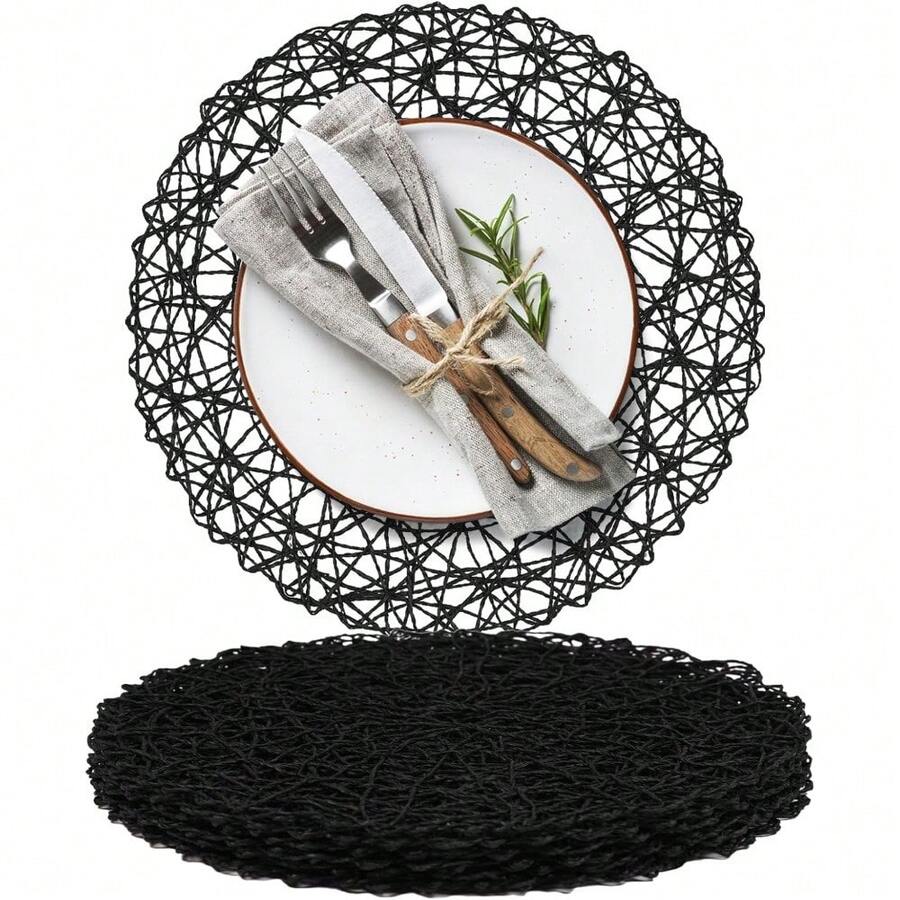 Paper Braided Round Placemats Set Of 6 Natural Non-Slip Heat Resistant ...